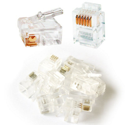 QTY 10 RJ11 RJ12 Gold Crimp Plugs 6P6C 6 Contact Pin End Connector ADSL ...