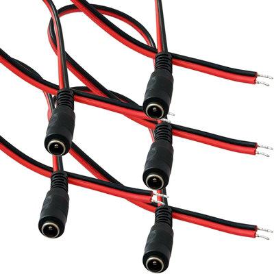QTY 5 0.3m DC Power Patch Cable Lead 5.5mm x 2.1mm Female Socket Bare ...
