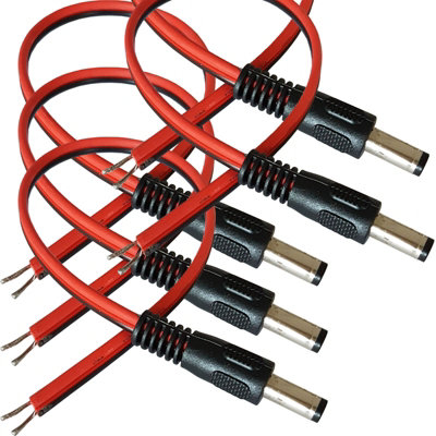QTY 5 0.3m DC Power Patch Cable Lead 5.5mm x 2.1mm Male Plug to Bare ...