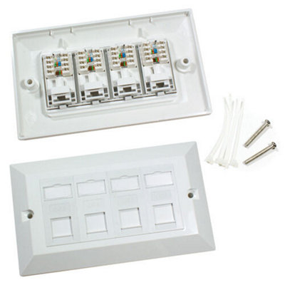 Quad CAT6 Data Wall Outlet Face Plate 4 Port RJ45 Ethernet Network Data ...