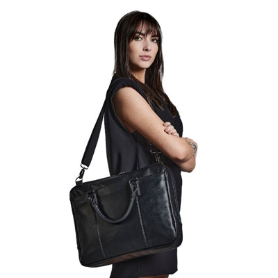 Quadra Slimline Leather-Look PU Laptop Bag Black (One Size)