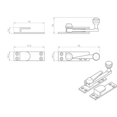 Quadrant Arm Sash Window Fastener 70 x 20mm 35mm Projection Satin ...