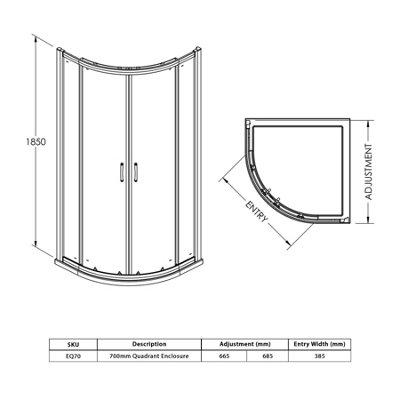 Quadrant Shower Enclosure 700 x 700mm Double Sliding Doors Walk in ...