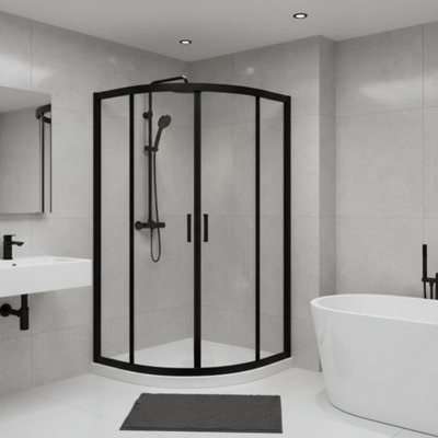 Quadrant Shower Enclosure Matt Black 800 x 800 mm with Glass Doors ...
