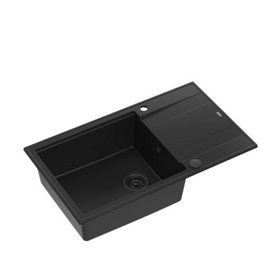 Quadron Evan 136 XL Pure Black GraniteQ Kitchen Sink, with Black Waste ...