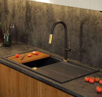Quadron Evan 146 XL Black GraniteQ Kitchen Sink, 48x43x21cm Bowl | DIY ...