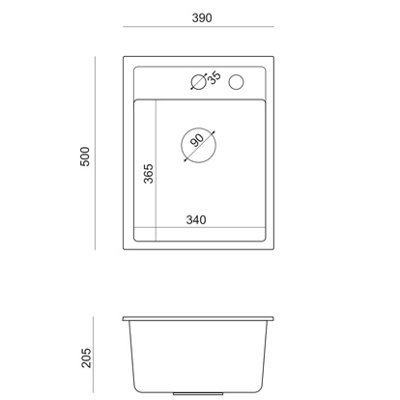 Quadron Johnny 90 compact kitchen sink with draining basket, 390mm to ...