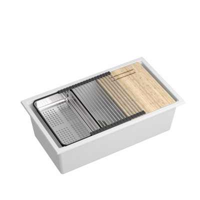 Quadron Logan 110 Workstation Sink Undermount, White GraniteQ material ...