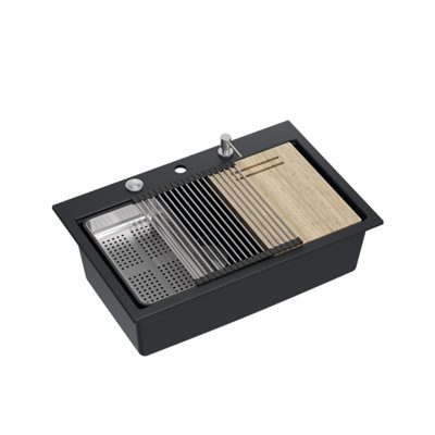 Quadron Marc 110 Kitchen Workstation Sink, Black GraniteQ material ...