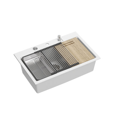 Quadron Marc 110 Kitchen Workstation Sink, White GraniteQ material