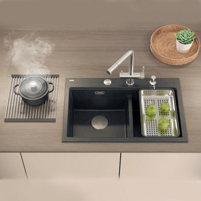 Quadron Marc 120 Kitchen Double-bowl Workstation Sink, Black GraniteQ ...