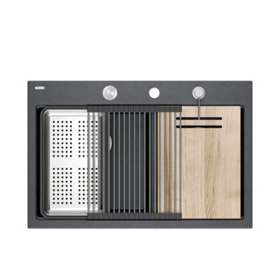 Quadron Marc 120 Kitchen Double-bowl Workstation Sink, Black GraniteQ ...