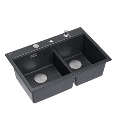 Quadron Marc 120 Kitchen Double-bowl Workstation Sink, Black GraniteQ ...