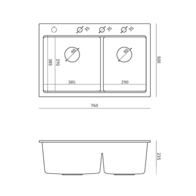 Quadron Marc 120 Kitchen Double-bowl Workstation Sink, Black GraniteQ ...