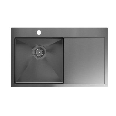Quadron Russel 111 PVD Graphite gunmetal kitchen sink, inset with drainer