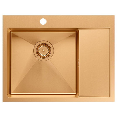 QUADRON RUSSEL 116 PVD GOLD KITCHEN SINK, INSET WITH SMALL DRAINER