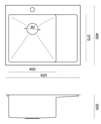 Quadron Russel 116 PVD Gold kitchen sink, inset with small drainer