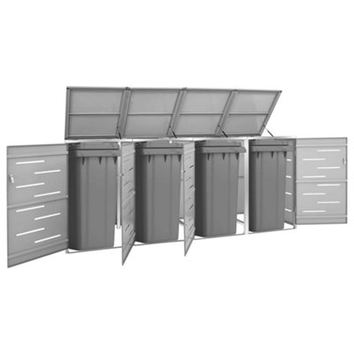 QUADRUPLE WHEELIE BIN SHED 276.5X77.5X112.5 CM STAINLESS STEEL