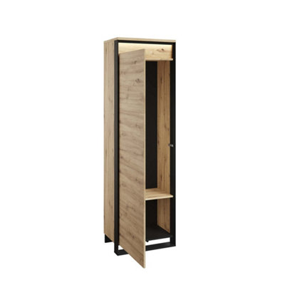 Quant QG-01 Hallway Cabinet in Oak Artisan & Black - 600mm x 2000mm x ...