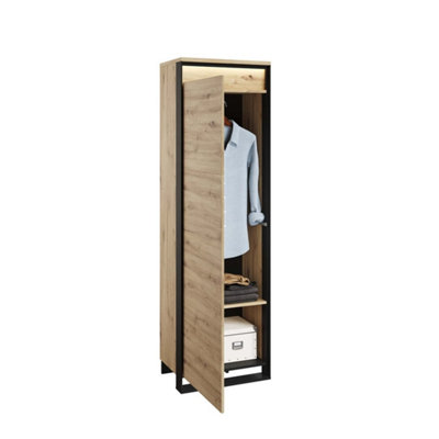 Quant QG-01 Hallway Cabinet in Oak Artisan & Black - 600mm x 2000mm x ...