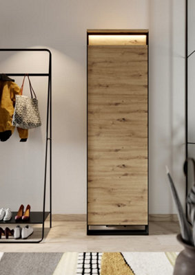 Quant QG-01 Hallway Cabinet in Oak Artisan & Black - 600mm x 2000mm x ...