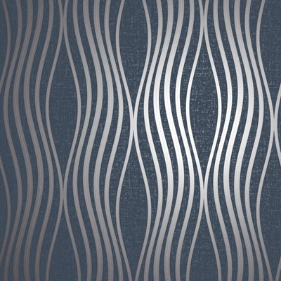 Quartz Wave Wallpaper Navy Fine Decor FD42686