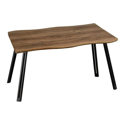 Quebec Wave Edge Dining Table in Oak Effect and Black Metal