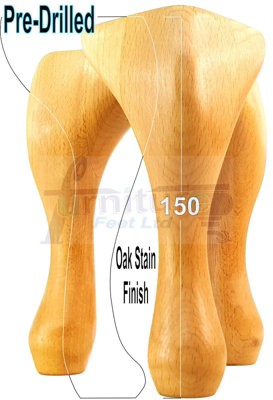 QUEEN ANNE WOODEN LEGS 150mm HIGH SET OF 4 OAK STAIN REPLACEMENT ...