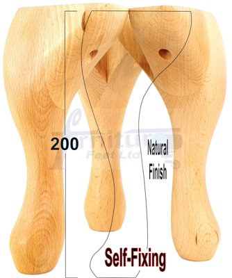 QUEEN ANNE WOODEN LEGS 200mm HIGH SET OF 4 NATURAL FURNITURE FEET ...