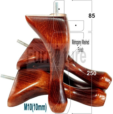 QUEEN ANNE WOODEN LEGS 250mm HIGH SET OF 4 MAHOGANY WASH REPLACEMENT FURNITURE FEET M10 | DIY at B&Q
