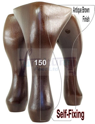 QUEEN ANNE WOODEN LEGS ANTIQUE BROWN 150mm HIGH SET OF 4 REPLACEMENT ...