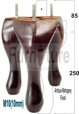 QUEEN ANNE WOODEN LEGS ANTIQUE MAHOGANY 250mm HIGH SET OF 4 REPLACEMENT ...