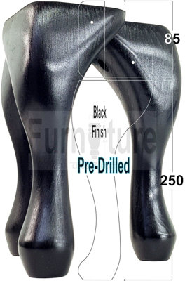 QUEEN ANNE WOODEN LEGS BLACK 250mm HIGH SET OF 4 REPLACEMENT FURNITURE ...