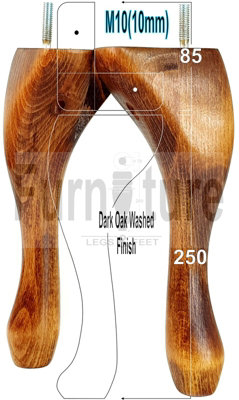 QUEEN ANNE WOODEN LEGS DARK OAK WASH 250mm HIGH SET OF 4 REPLACEMENT FURNITURE FEET M10 | DIY at B&Q