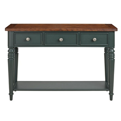 Queensbury Console Table with Oak Top in Bottle Green