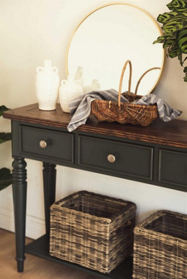 Queensbury Console Table with Oak Top in Bottle Green