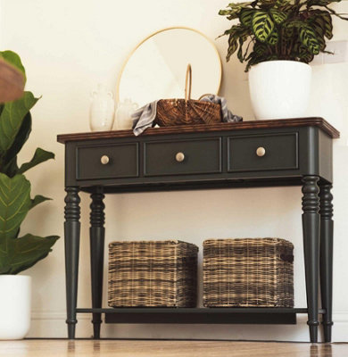 Queensbury Console Table with Oak Top in Bottle Green