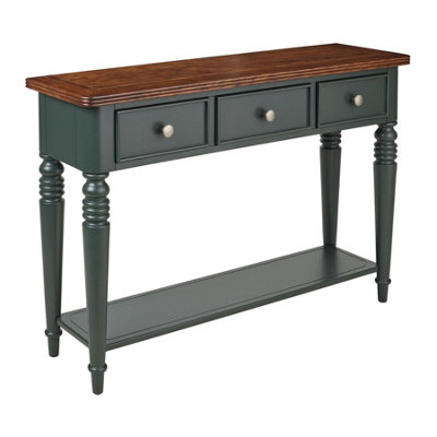 Queensbury Console Table with Oak Top in Bottle Green