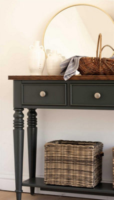 Queensbury Console Table with Oak Top in Bottle Green