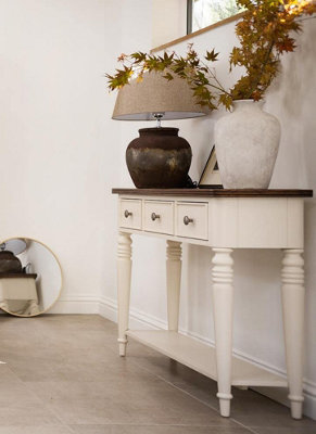 Queensbury Console Table with Oak Top in Cotswold Cream