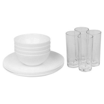 Queensway Home & Dining 24cm Diameter 12 Pcs White Opal Glass Luna ...