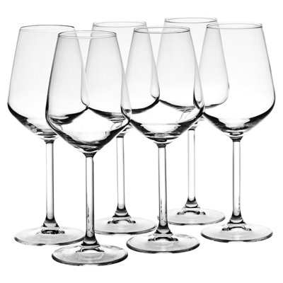 Queensway Home & Dining 350ml x 6 Stemmed Clear Glass White Red Wine Water Drinking Glasses ...