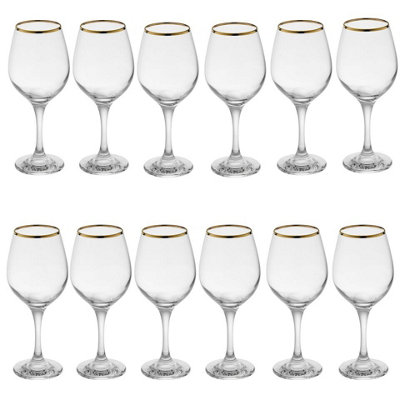 Queensway Home & Dining 365ml 12 Pcs Amber Gold Rimmed Clear Wine Glass Drinking Glasses Gift Sets