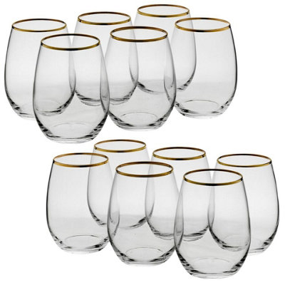 Queensway Home & Dining 570ml 12 Pcs Amber Tumbler Gold Rim Whiskey ...