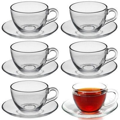 Queensway Home & Dining 7cm Height Clear Glass Cups & Saucers Tea ...
