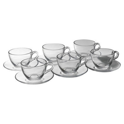 Queensway Home & Dining 7cm Height Clear Glass Cups & Saucers Tea ...