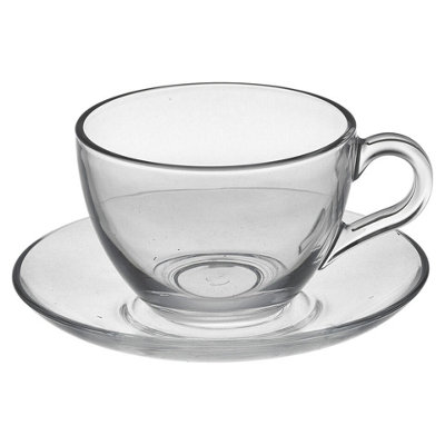 Queensway Home & Dining 7cm Height Clear Glass Cups & Saucers Tea ...
