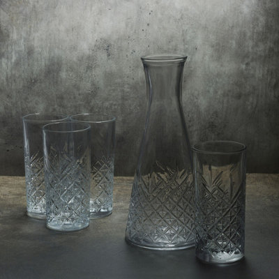Queensway Home & Dining Combo of 940/365ml Timeless Carafe Jug & 4 Drinking Glasses Tumblers ...
