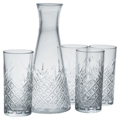 Queensway Home & Dining Combo of 940/365ml Timeless Carafe Jug & 4 Drinking Glasses Tumblers ...