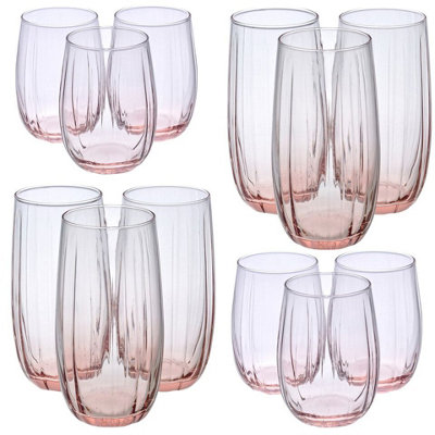 Queensway Home & Dining Combopack of 380/500ml 12 Pcs Linka Pink Coloured Glassware Cup Tall ...